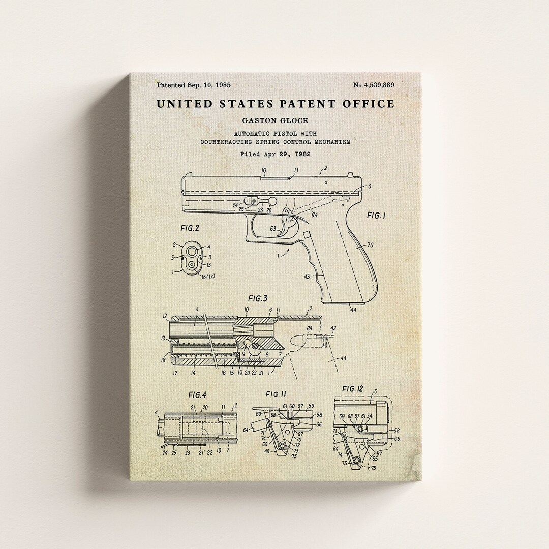 Glock Pistol 1985 Patent Print. Firearm Invention Blueprint Poster ...