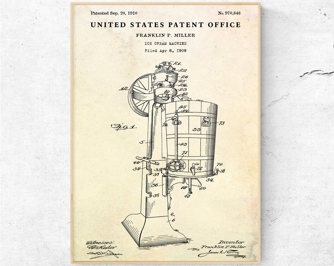 Ice Cream Machine 1910 Patent Print, Kitchen Wall Art, Inventions ...