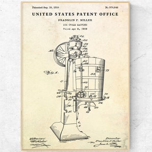 Ice Cream Machine 1910 Patent Print, Kitchen Wall Art, Inventions ...