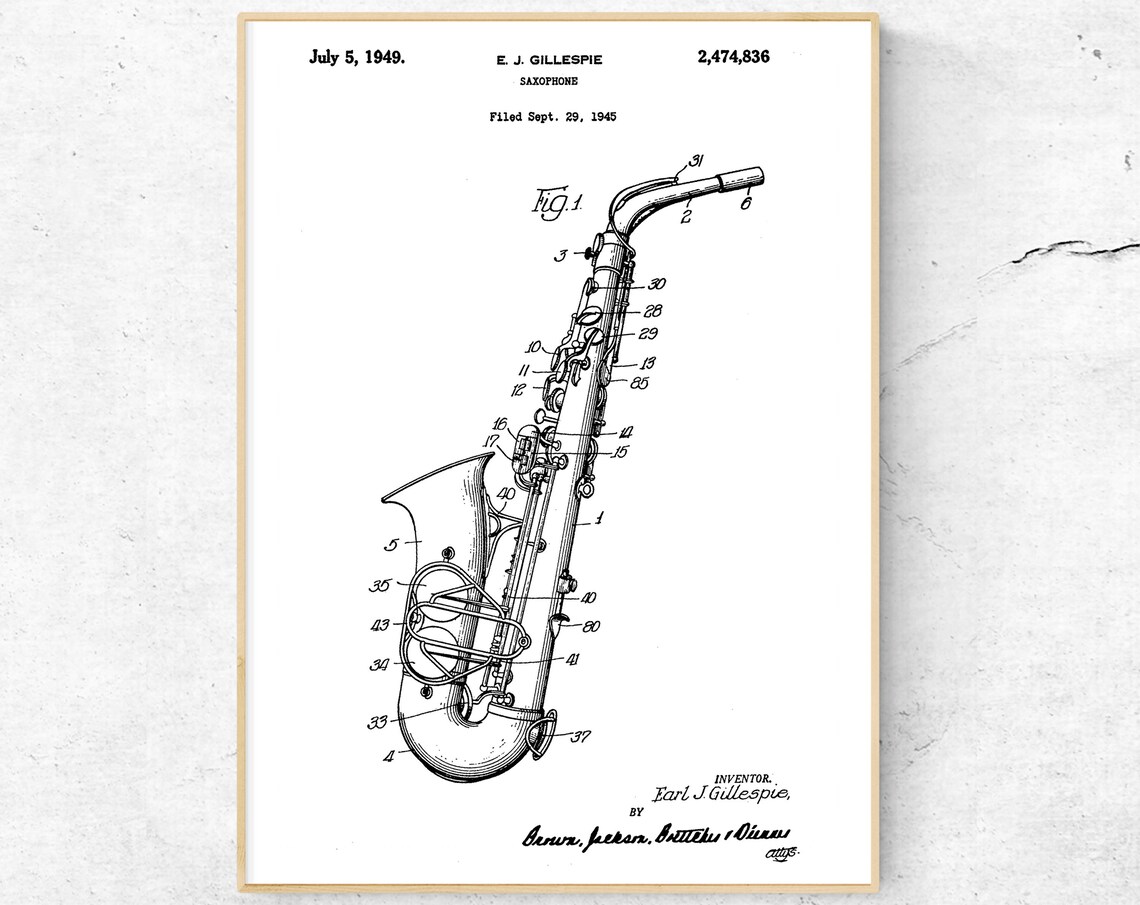 Saxophone Patent Print. Saxophone Poster. Saxophone Art. - Etsy