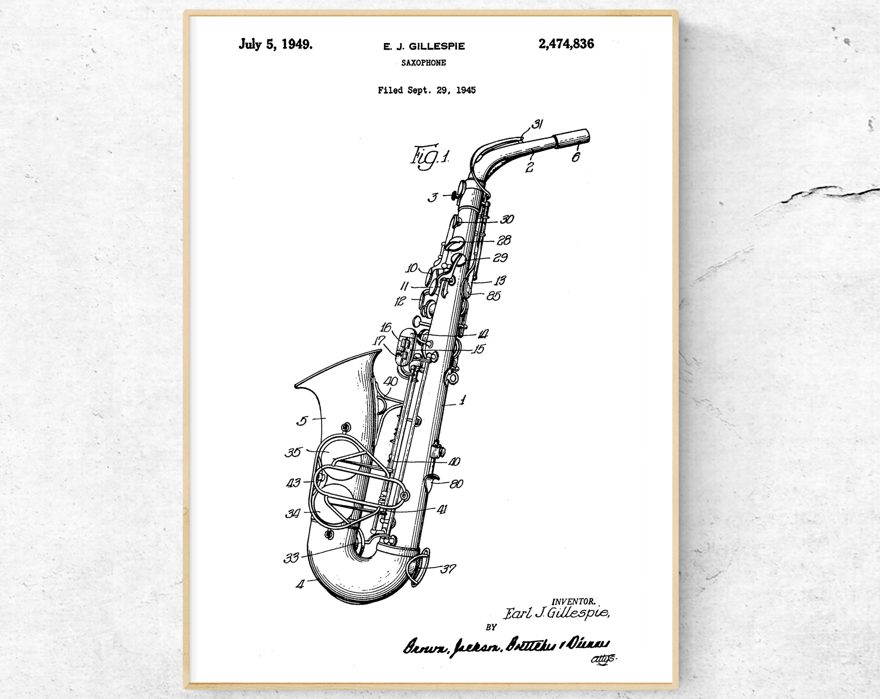 Saxophone Patent Print. Blueprint Poster. Musician Gift. Music Room ...