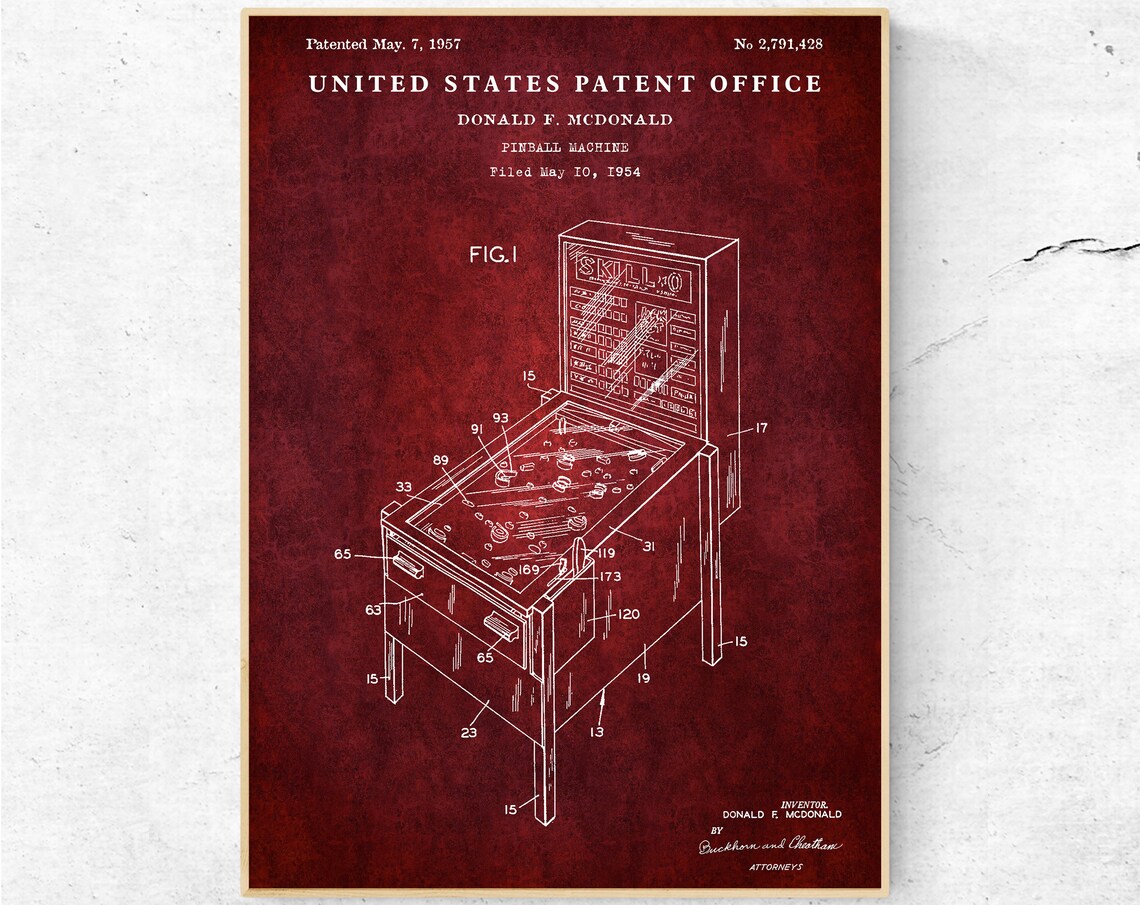 Pinball Machine 1957 Patent Print. Blueprint Poster. Gamer - Etsy