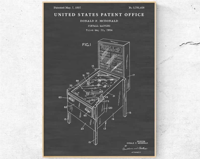Pinball Machine 1957 Patent Print. Blueprint Poster. Gamer Gift. Retro ...