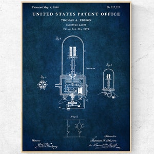 Light Bulb 1880 Patent Print. Incandescent Lamp Invention Lightbulb ...