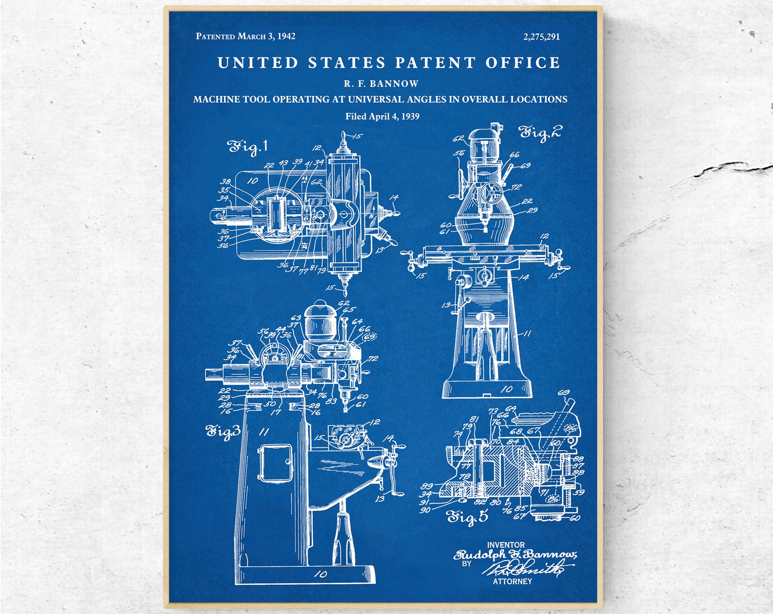 Bridgeport Milling Machine 1942 Patent Print. Vintage Tools Inventions ...