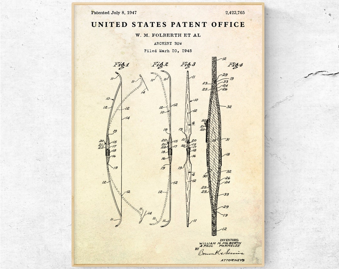 Archery Bow Vintage Patent Drawing Print. Archer Gift. Hunting Decor ...