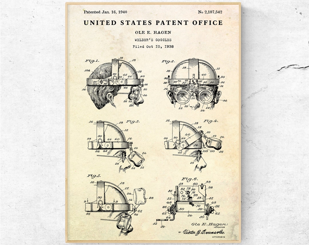 Welder's Goggles 1940 Patent Print. Welding Inventions Blueprint Poster ...