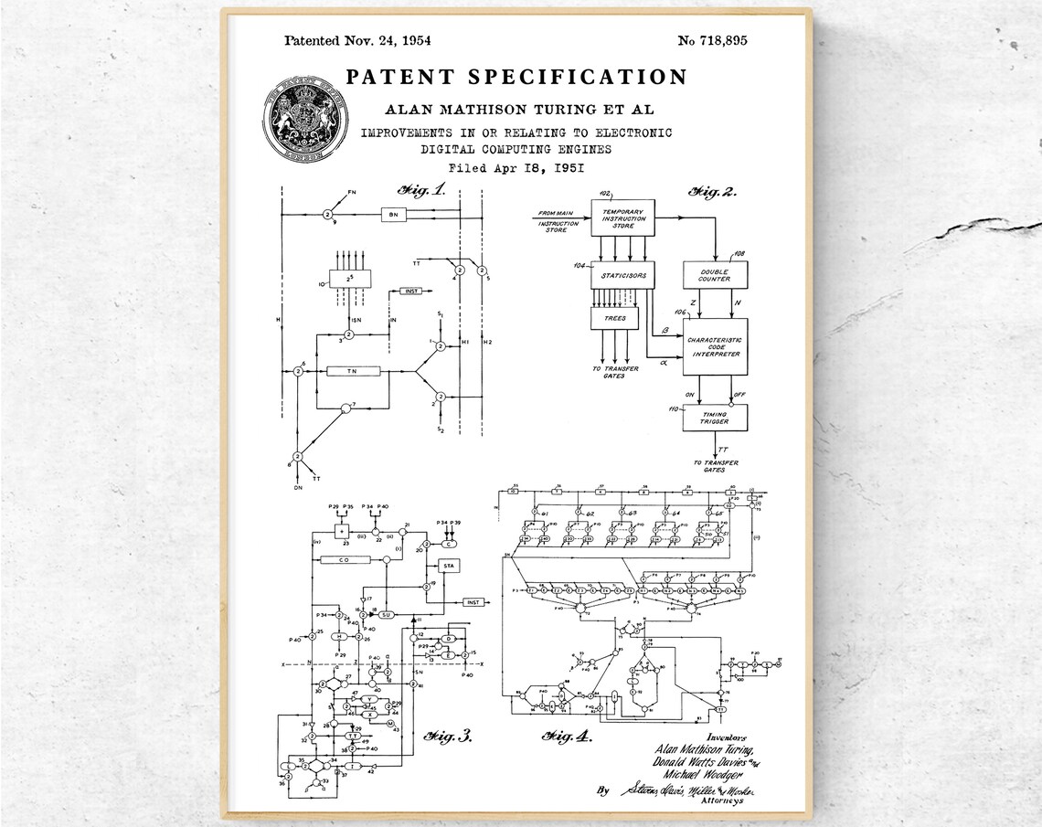 First Computer ACE Mainframe 1954 UK Patent Print. IT Inventions ...