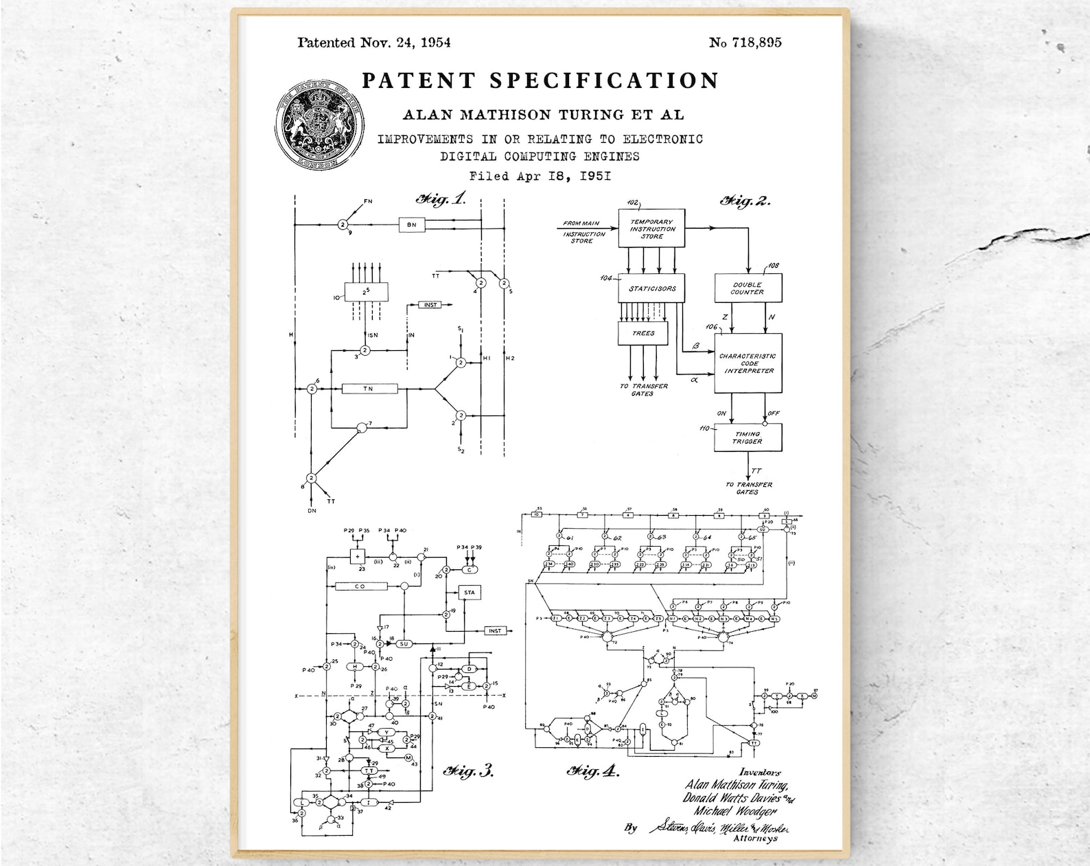 First Computer ACE Mainframe 1954 UK Patent Print. IT Inventions ...
