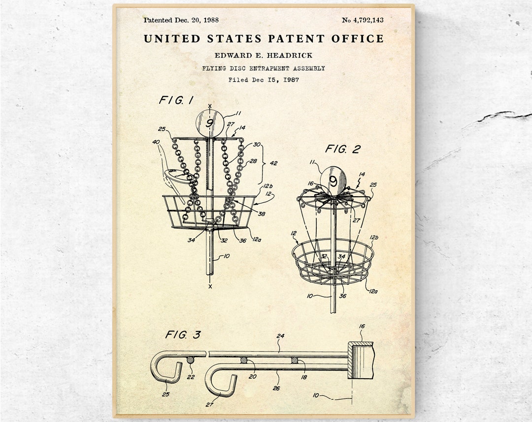 Flying Disc Golf Game 1988 Patent Print, Frisbee Blueprint Wall Art ...