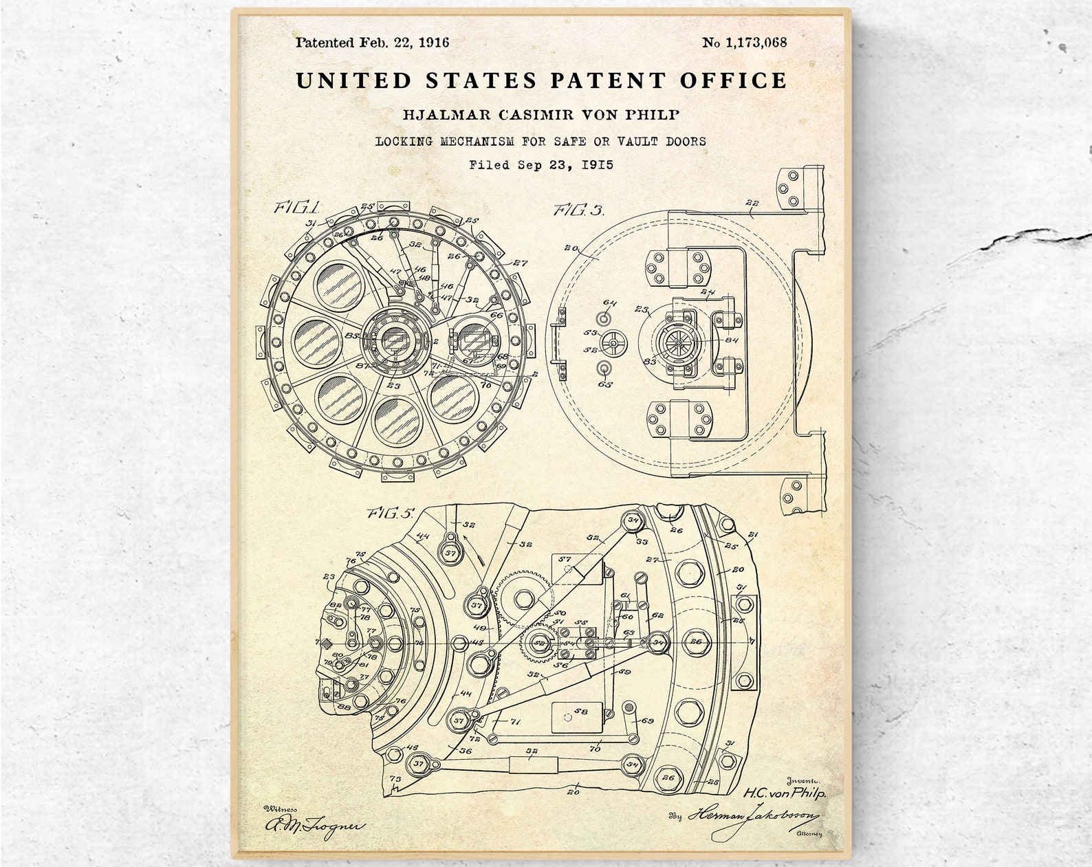Locking Mechanism for Safe or Vault Doors 1916 Patent Print. - Etsy