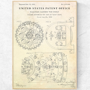 Locking Mechanism for Safe or Vault Doors 1916 Patent Print. Office ...