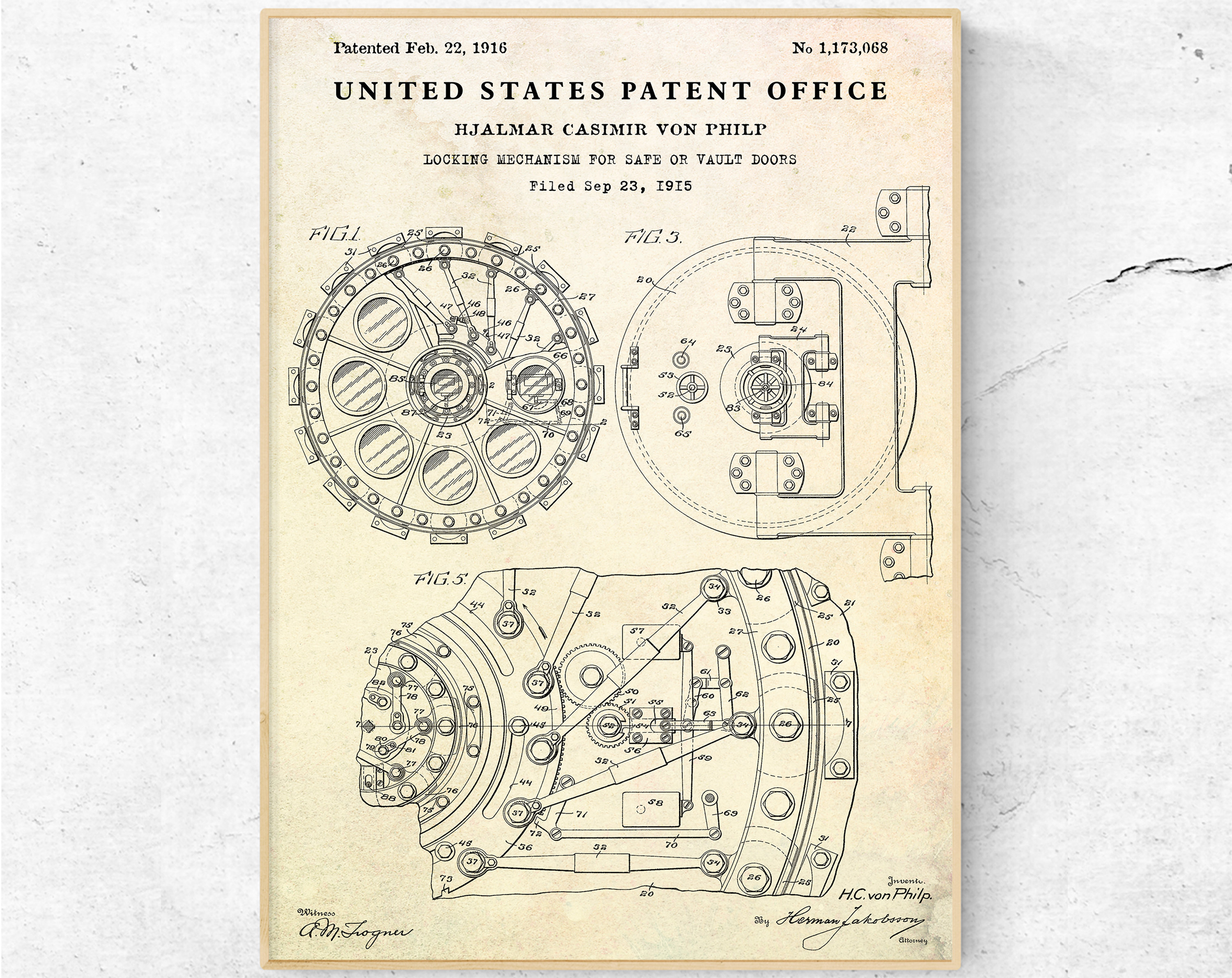 Locking Mechanism for Safe or Vault Doors 1916 Patent Print. - Etsy