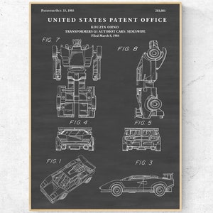 Sideswipe Patent Prints, G1 Autobots Robot Toy Blueprint Wall Art, Kids ...