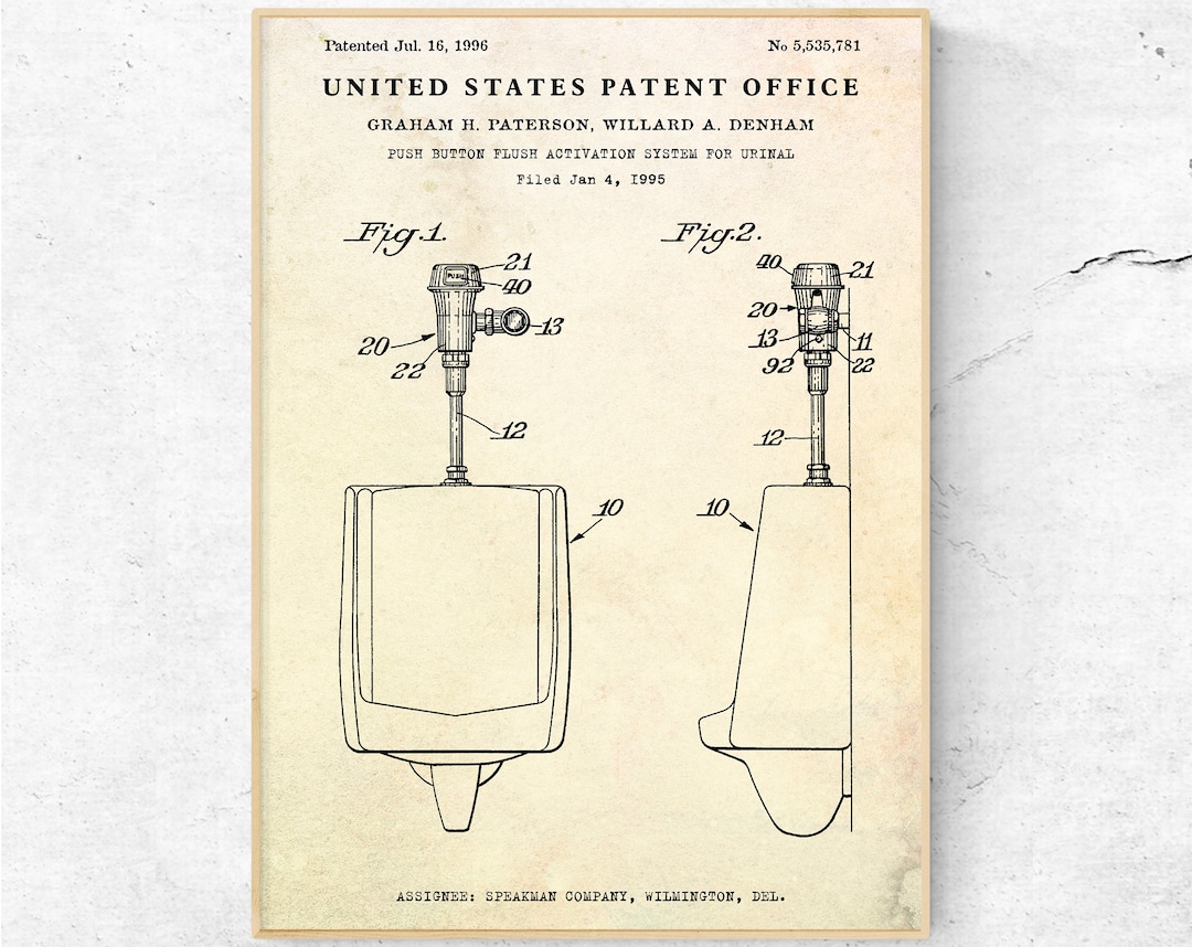 Urinal Patent Print. Toilet Invention Blueprint Poster. Mens Bathroom ...