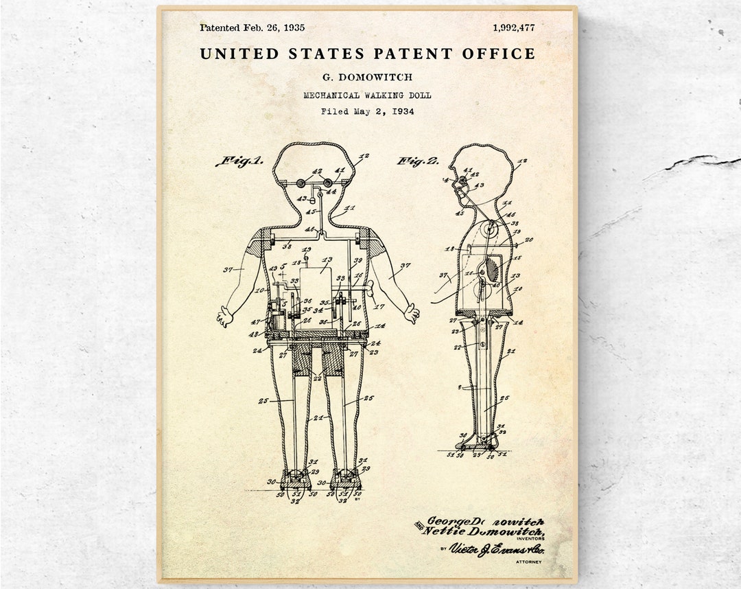 Mechanical Walking Doll 1935 Patent Print, Toys Inventions Blueprint ...