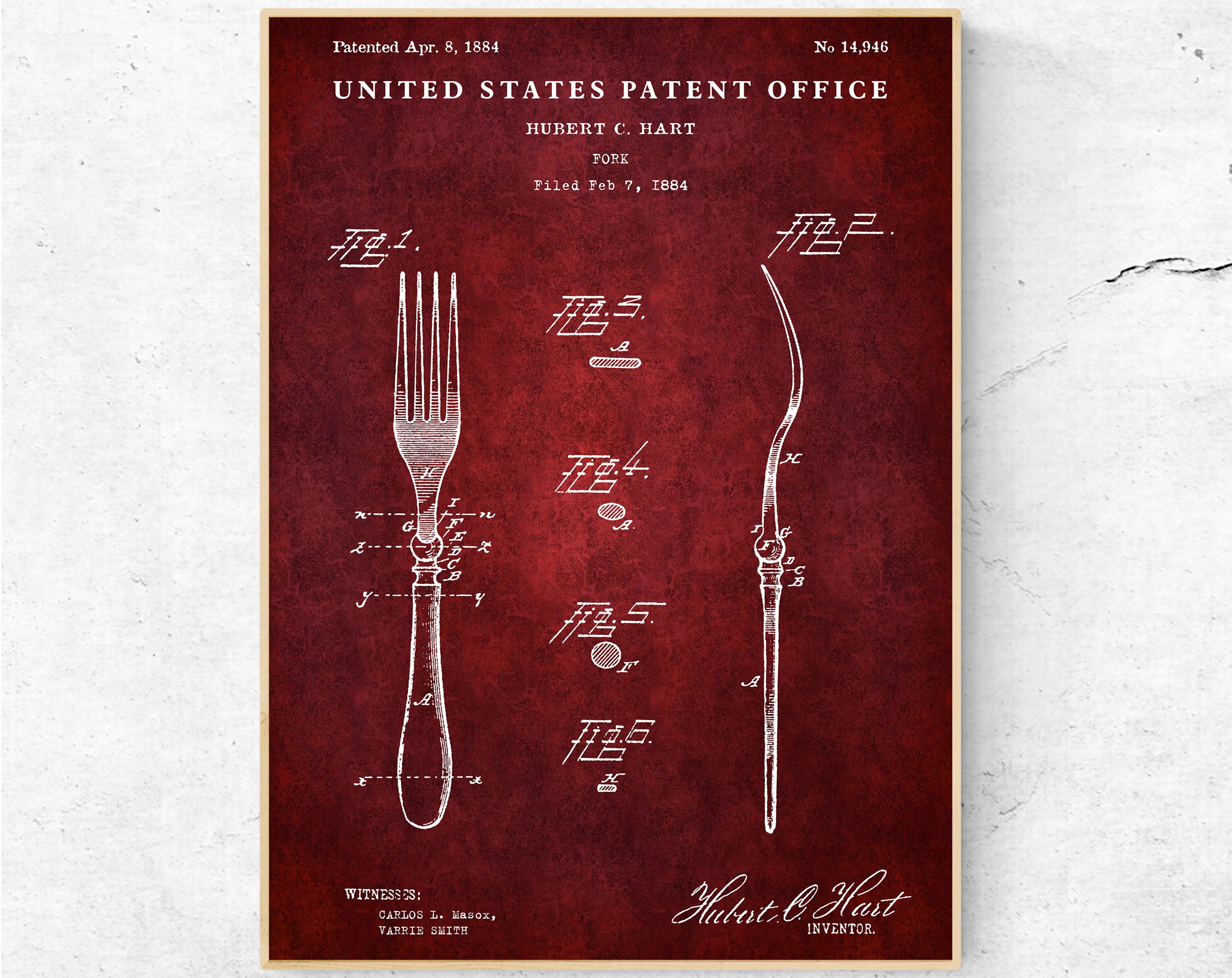 Antique Fork 1884 Patent Print. Kitchen Vintage Decor, Dining Room Wall ...