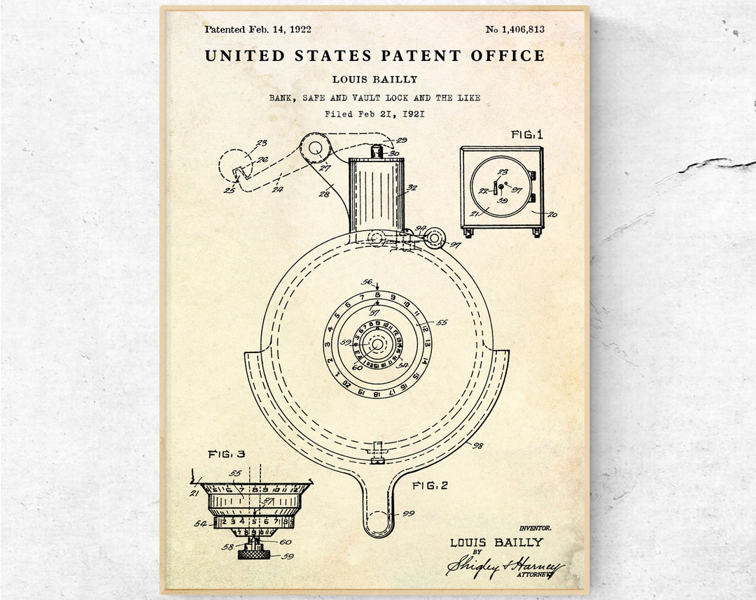 Bank Safe and Vault Lock 1922 Patent Print. Office Decor, Inventions ...