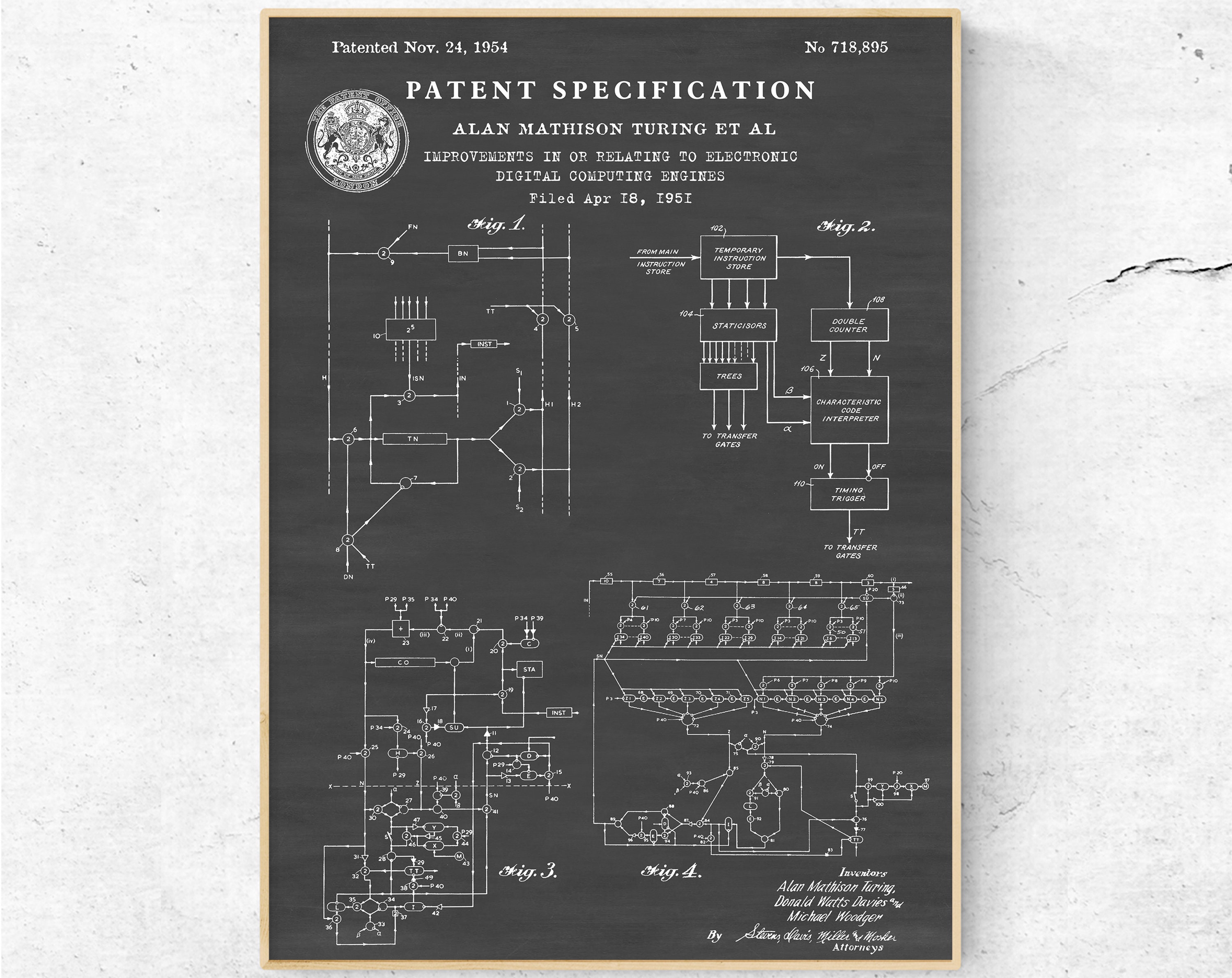 First Computer ACE Mainframe 1954 UK Patent Print. IT Inventions ...