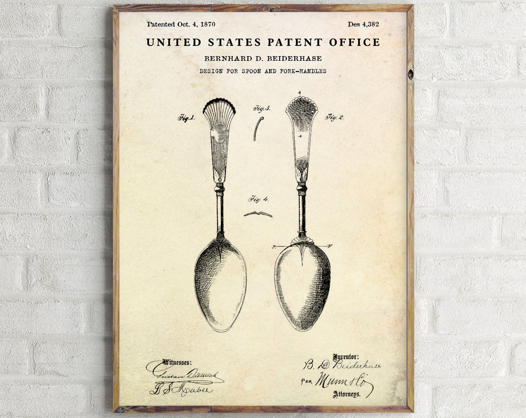 Spoon Vintage Patent Drawing Poster. Blueprint Wall Art. Kitchen ...