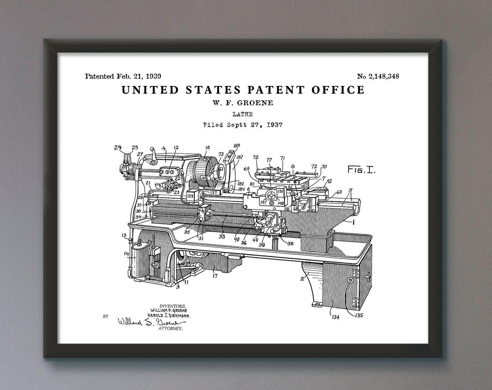 Lathe Patent Print. Blueprint Poster. Vintage Machine Tools Inventions ...