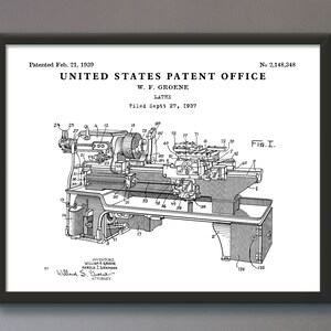 Lathe Patent Print. Blueprint Poster. Vintage Machine Tools Inventions ...
