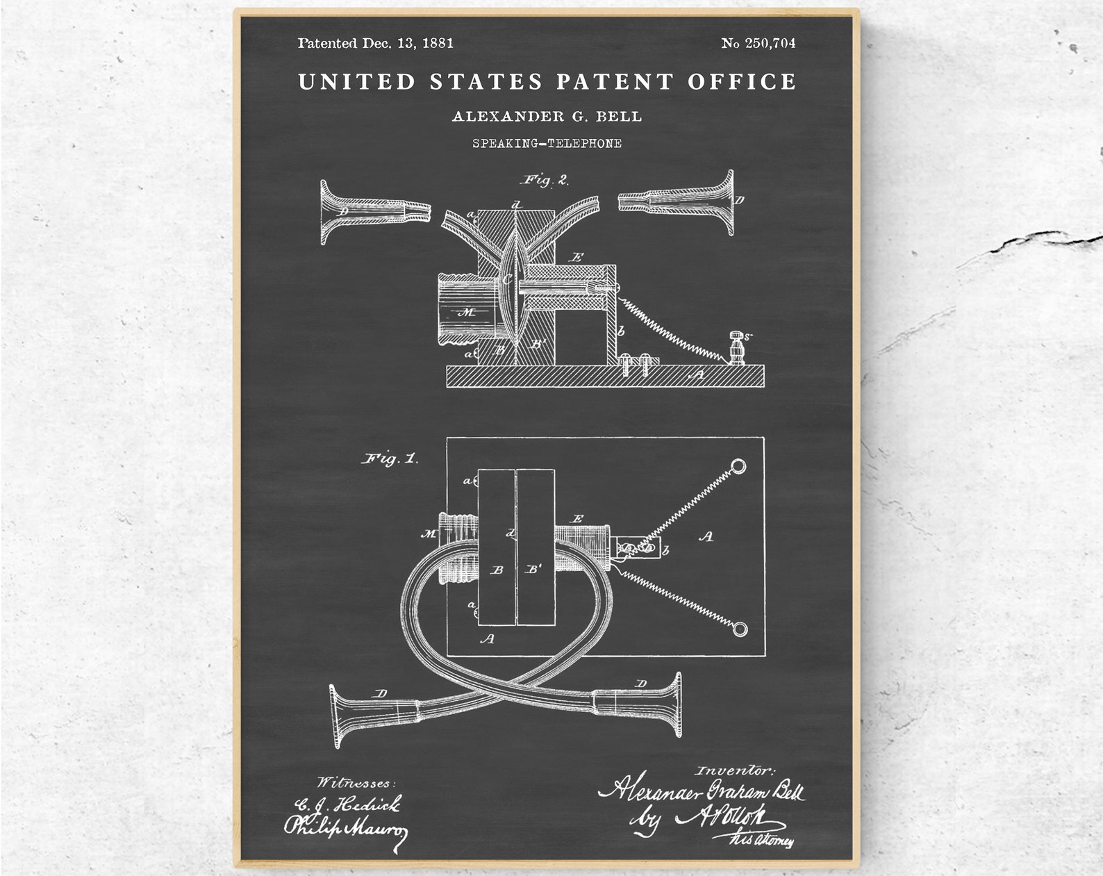 Bell Telephone 1881 Patent Drawing Print. Alexander Bell Phone Poster ...