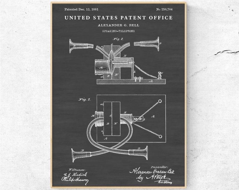 Bell Telephone 1881 Patent Drawing Print. Alexander Bell Phone Poster ...
