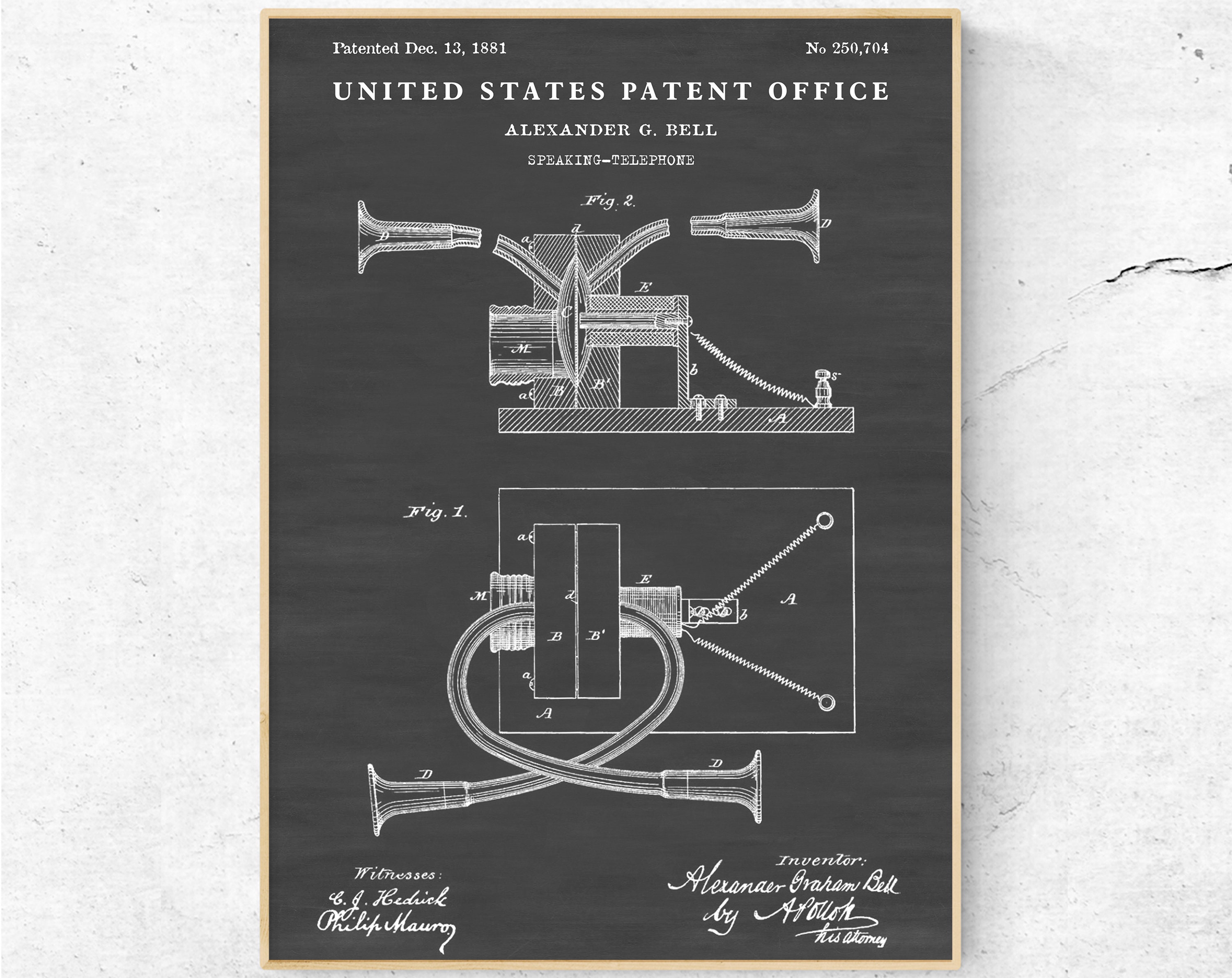 Bell Telephone 1881 Patent Drawing Print. Alexander Bell Phone Poster ...
