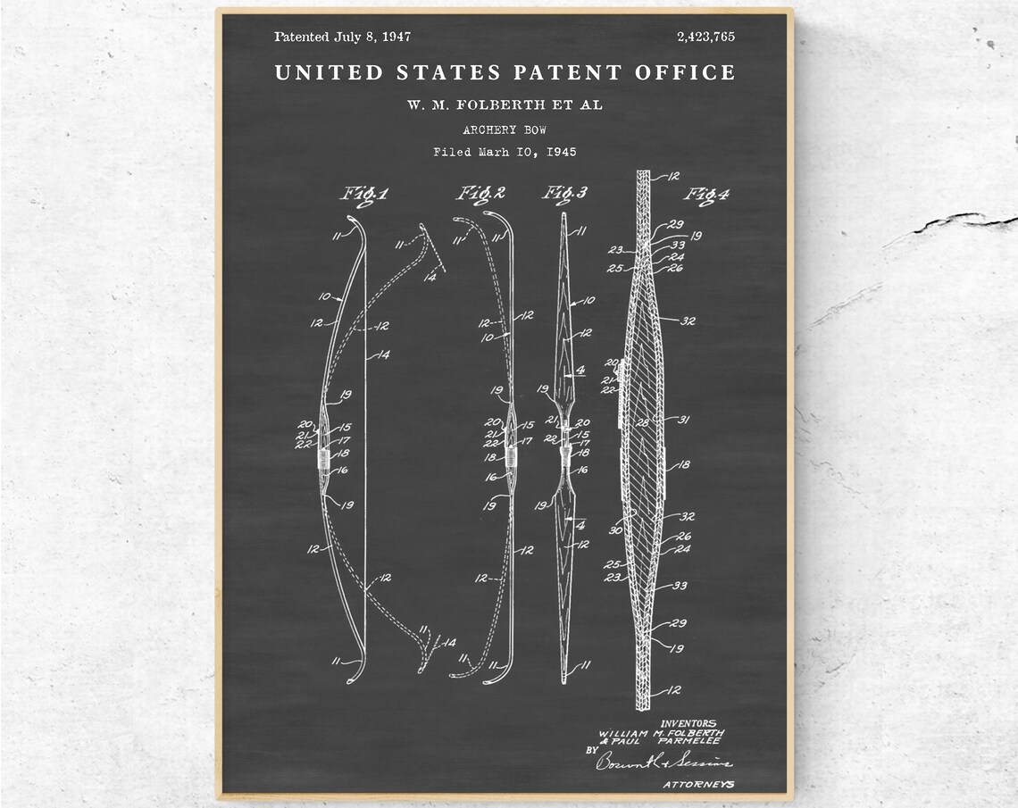 Archery Bow Vintage Patent Drawing Print. Archer Gift. Hunting Decor ...