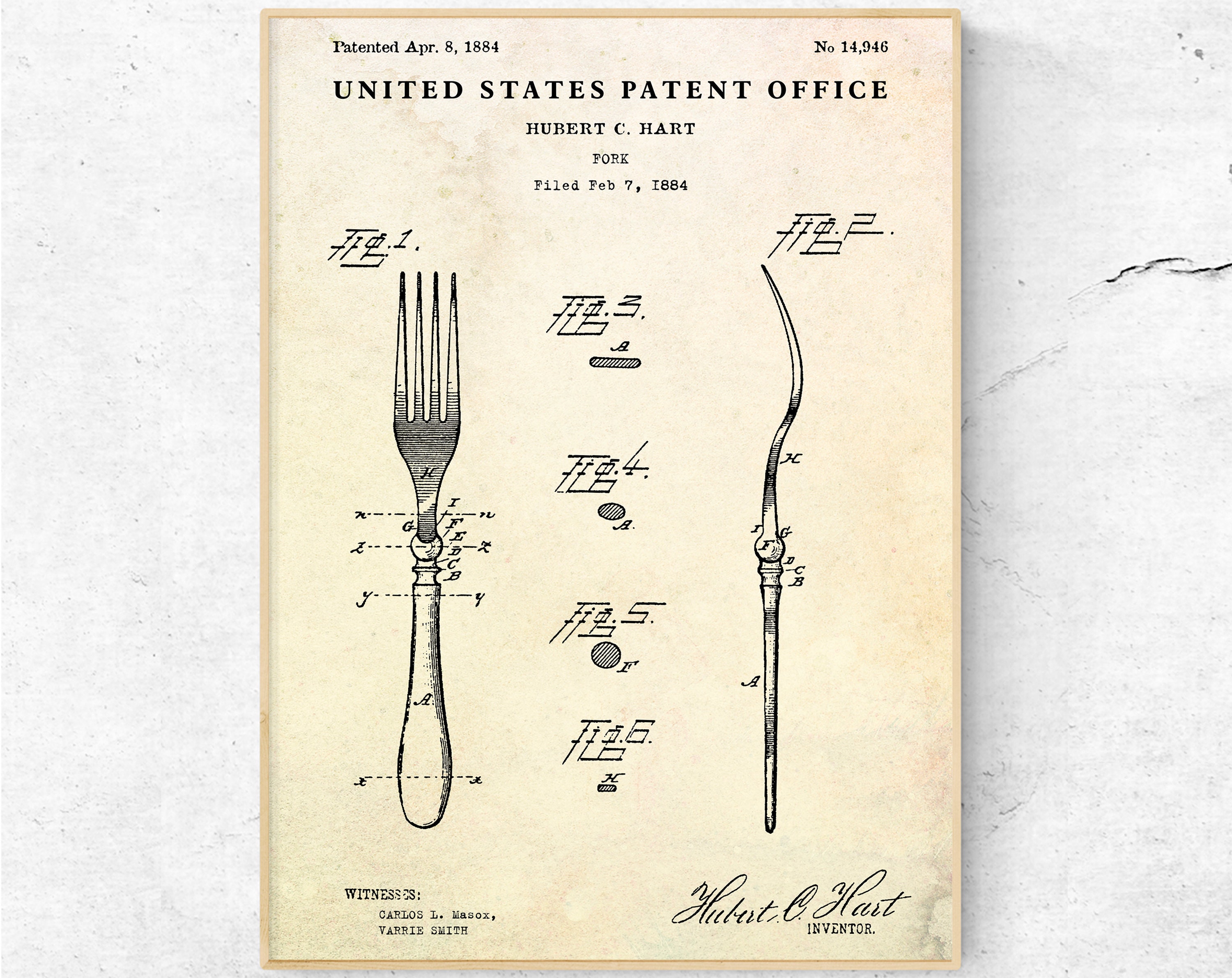 Antique Fork 1884 Patent Print. Kitchen Vintage Decor, Dining Room Wall ...