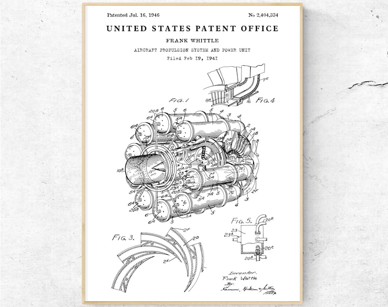 Aircraft Turbojet Engine 1946 Patent Print. Aviation Invention ...