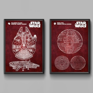 Death Star & Millennium Falcon Schematic Wall Art, Star Wars Decor ...