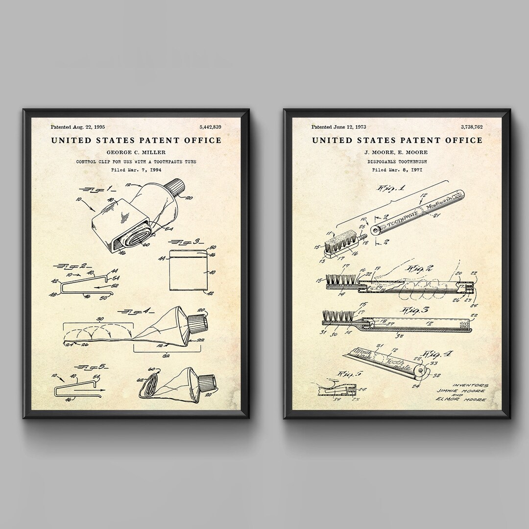 Bathroom Decor. Toothpaste & Toothbrush Patent Poster, Teeth Care ...