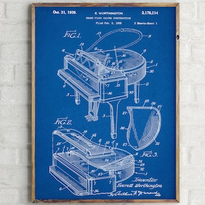 Piano Patent Print. Piano Blueprint. Music Room Decor. Music Room Art ...