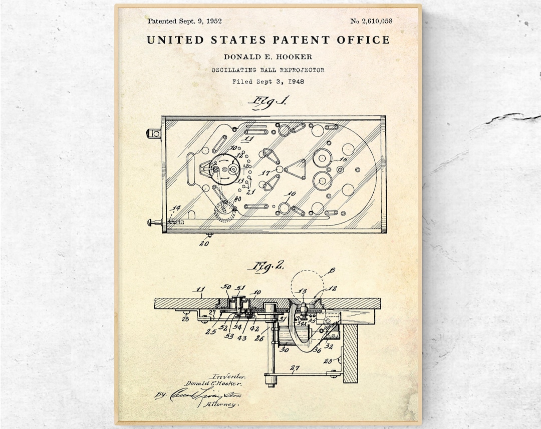 Pinball Machine 1952 Patent Print, Arcade Games Inventions Blueprint ...