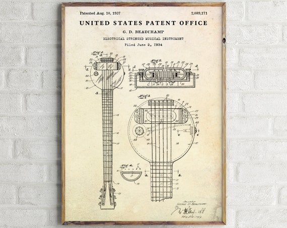 Electric Guitar Vintage Patent Drawing Print. Musical - Etsy