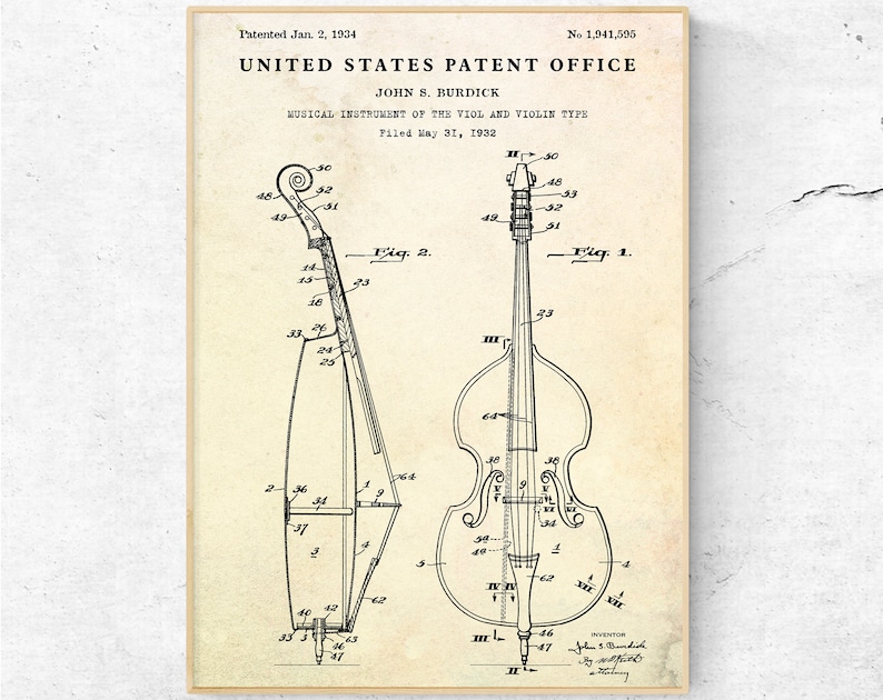 Cello 1934 Patent Print. Musical Instrument Invention Contrabass ...