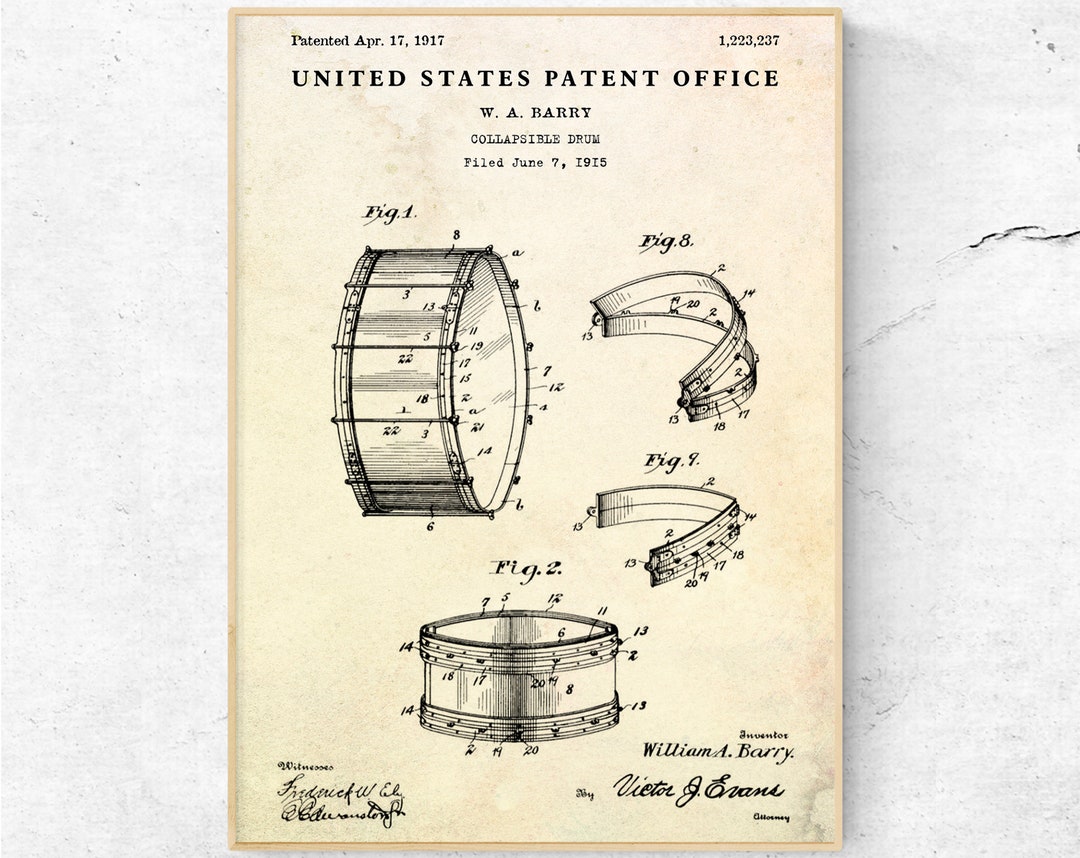 Collapsible Drum Patent Print. Music Room Decor, Blueprint Poster ...