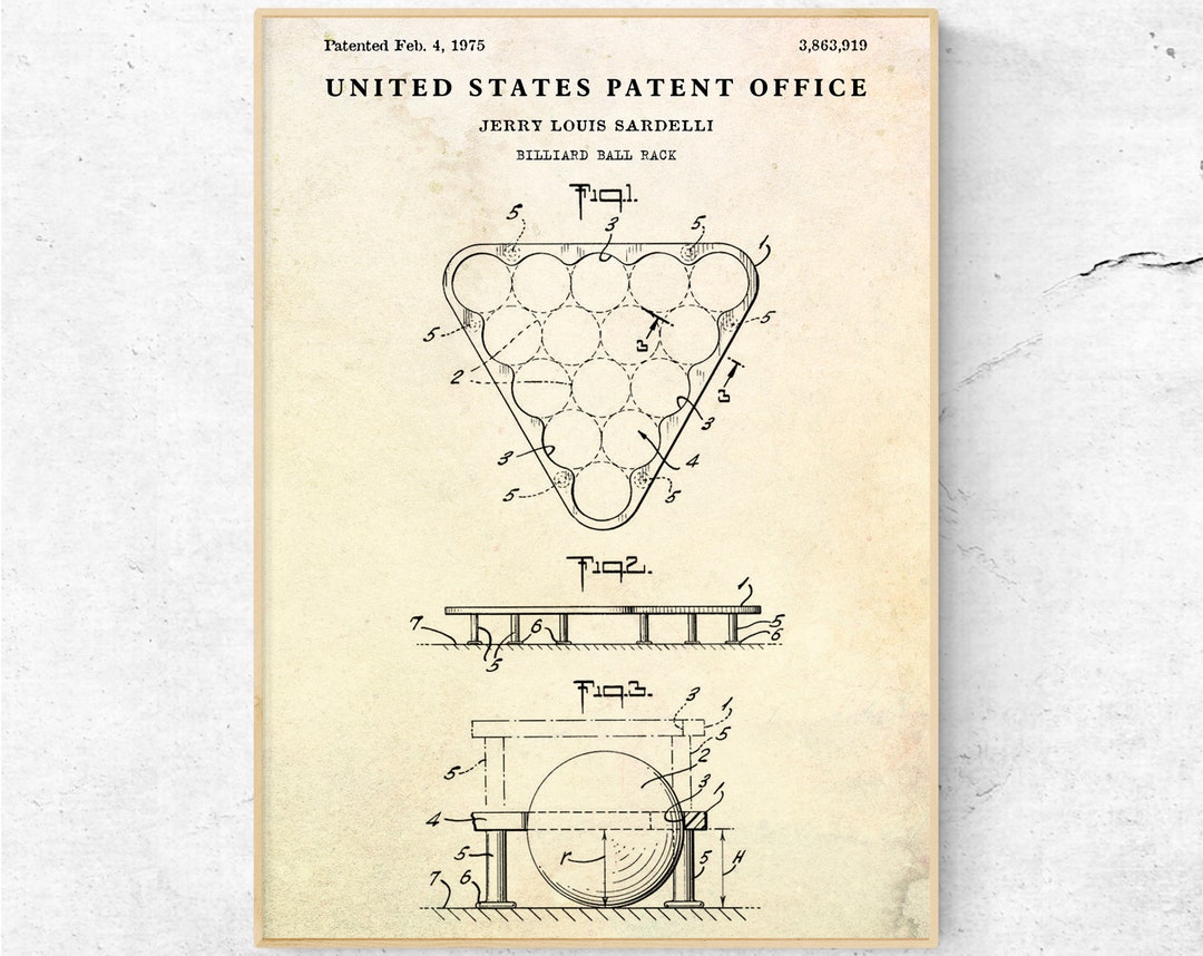 Billiard Ball Rack Patent Poster. Vintage Pool Invention Blueprint Wall ...