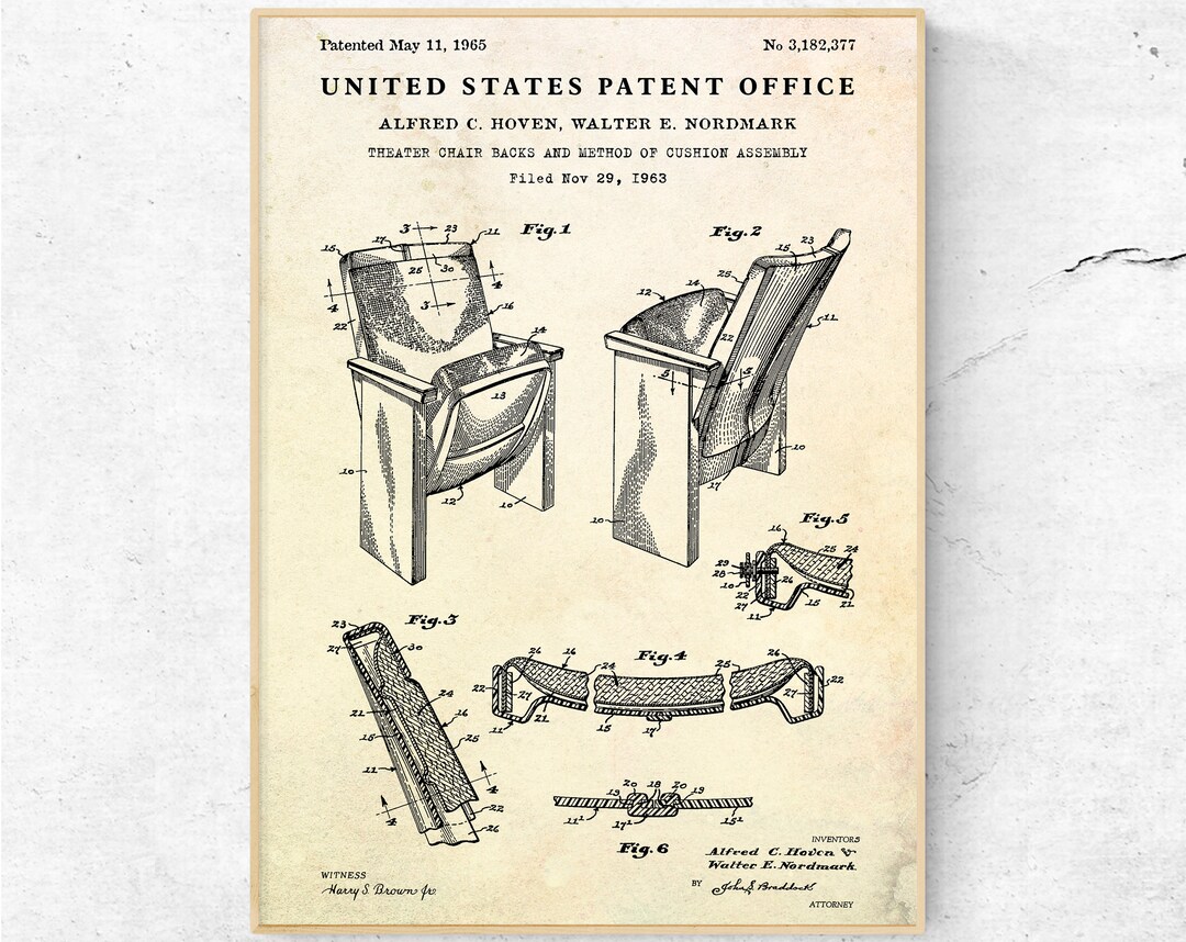 Theater Seat 1963 Patent Art Print. Furniture Invention Blueprint ...