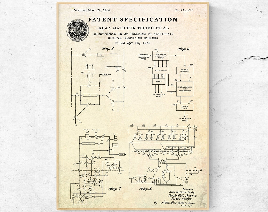 First Computer ACE Mainframe 1954 UK Patent Print. IT Inventions ...