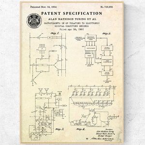 First Computer ACE Mainframe 1954 UK Patent Print. IT Inventions ...