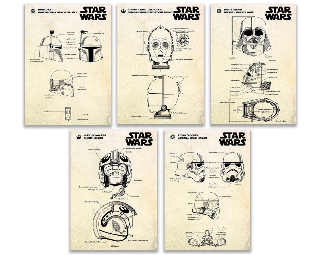 Sci-fi Movie Posters. Cyborg Droid Armor Helmet Schematic Blueprint ...