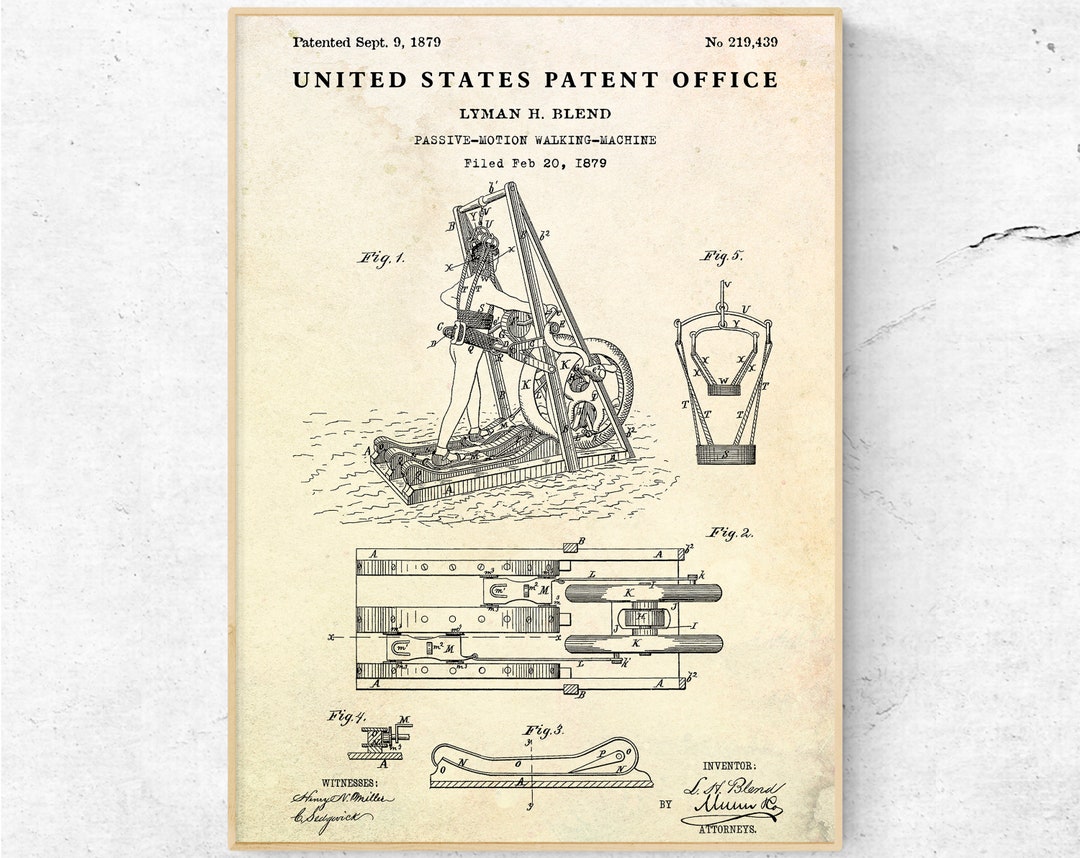 Treadmill 1879 Patent Print. Fitness Wall Art, Walking Machine ...