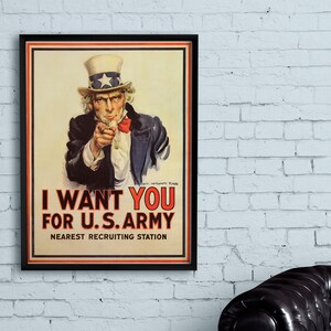 I Want You for US Army Poster, World War I, Uncle Sam Vintage Print ...