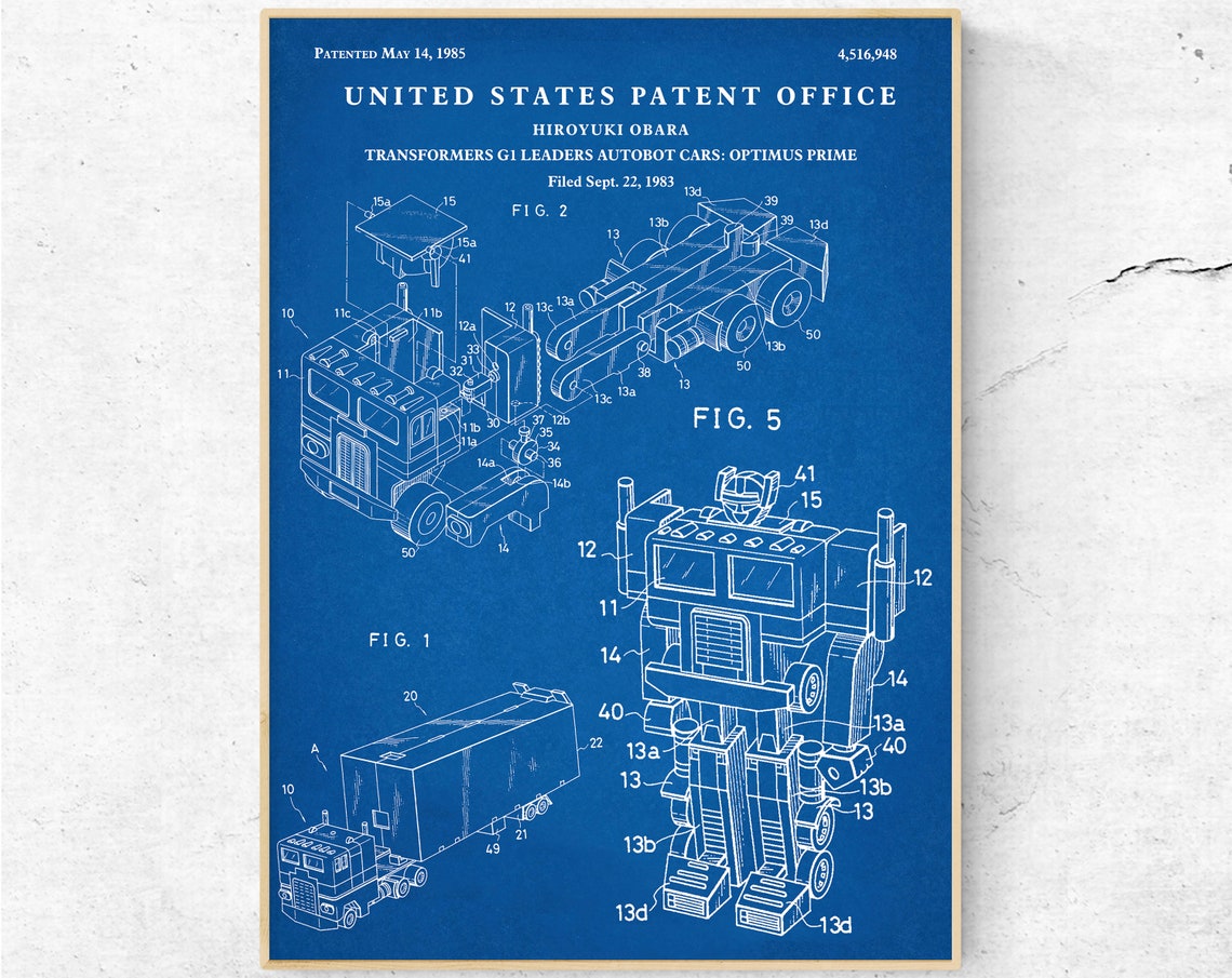 Optimus G1 Autobots Patent Prints Blueprint Poster Kids Boys - Etsy