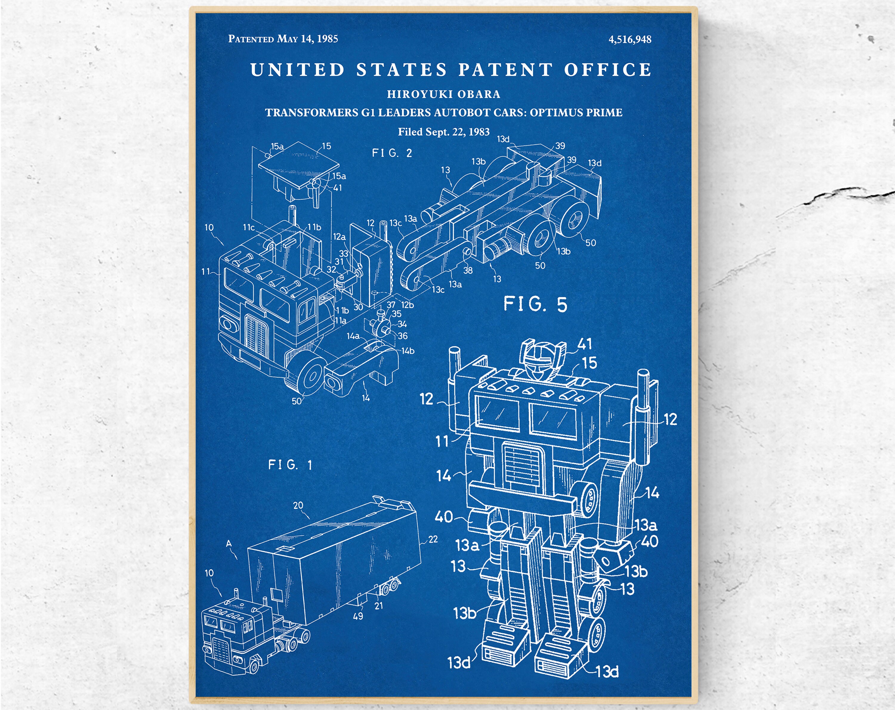 Optimus G1 Autobots Patent Prints, Blueprint Poster Kids Boys Room Wall ...