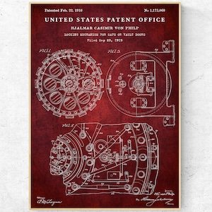 Locking Mechanism for Safe or Vault Doors 1916 Patent Print. Office ...