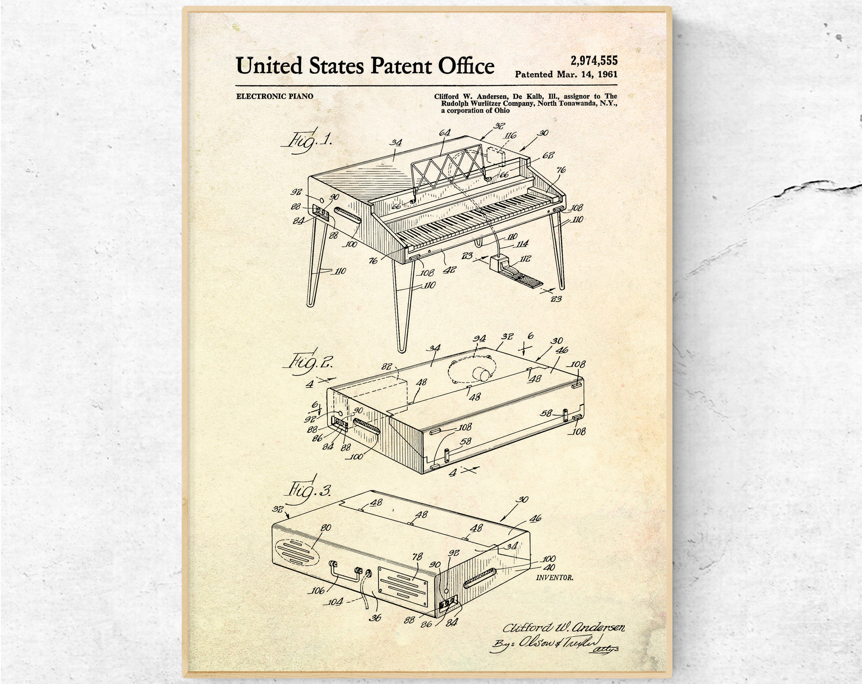 Electronic Piano Patent Print. Vintage Piano Blueprint Poster. Music ...